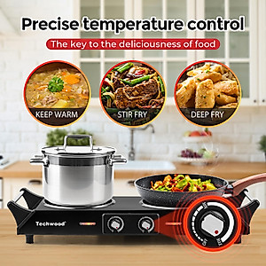 Hot Plate, Techwood 1800W Electric Stove, Countertop Double Burners for Cooking, Infrared Ceramic Dual Cooktops, Brushed Stainless Steel, Black