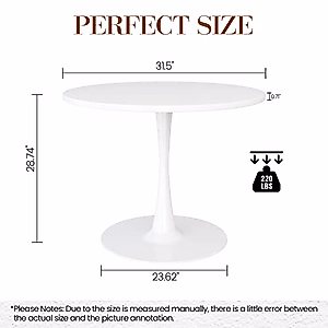 DKLGG White Round Dining Table, 31.5" Tulip Table Kitchen Dining Table 2-4 People with MDF Table Top & Pedestal Base, Mid-Century End Table Leisure Table Coffee Office Living Room Table