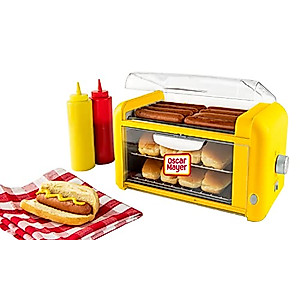 Oscar Mayer Extra Large 8 Hot Dog Roller & 8 Bun Toaster Oven, Stainless Steel Grill Rollers, Non-stick Warming Racks, Perfect for Hot Dogs, Egg Rolls, Veggie Dogs, Sausages, Brats, Adjustable Timer