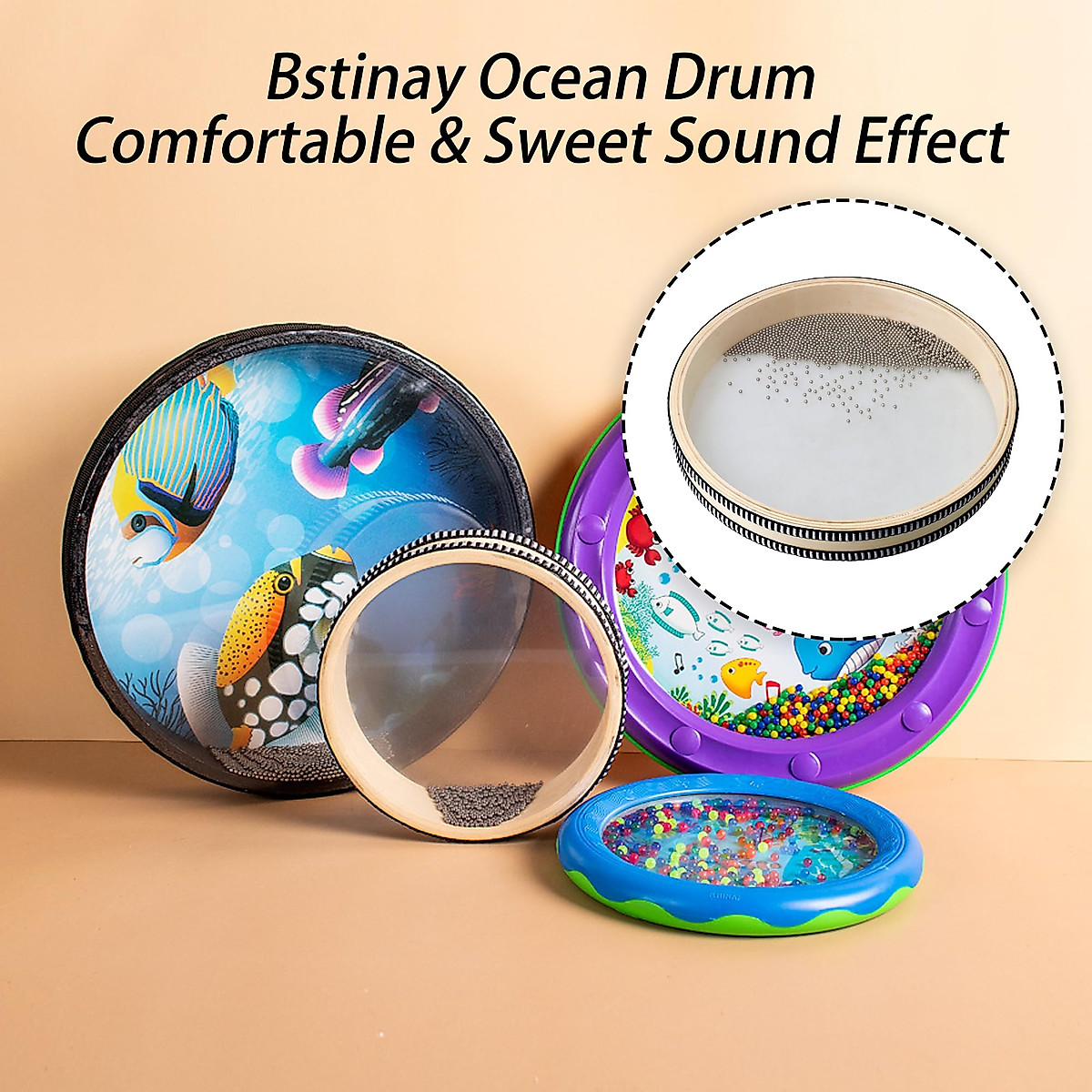 Bstinay Natural Color 10" Wave Bead Ocean Drum Musical Instrument Percussion