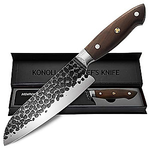 KONOLL Santoku Knife Janpan Chefs Knife Cleaver 7-inch Forged Handmade Professional Kitchen Knife, German High Carbon Steel (7-inch Santoku Thunder-K Series)