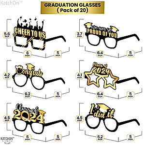 KatchOn, Black and Gold Graduation Glasses 2024 - Pack of 20 | Graduation Photo Booth Props for Gold Graduation Decorations Class of 2024 | Graduation Party Favors, Graduation Glasses Class of 2024