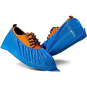 Shoe Covers Disposable - 100 Pack (50 Pairs) Non Slip Recyclable Disposable Boot Covers Waterproof Durable Shoe Protector for Indoor Guest Visitor, One Size Fits Most(CPE Plastic)