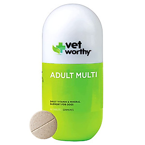 Vet Worthy Adult Multi Vitamins - Multivitamin for Dogs to Support Optimum Health and Overall Wellness - Dog Supplement with Iron, Magnesium, Zinc, Vitamin A, B Vitamins - Liver Flavor, 60 Tablets