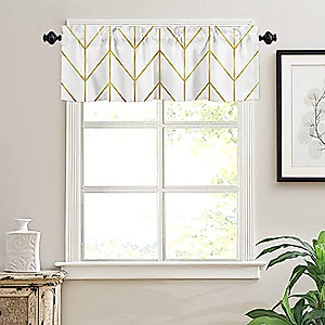 Window Valance Light Filtering Valances Curtains Modern Chevron Geometric White and Gold Lightweight Window Treatment Rod Pocket Valances for Living Room/Kitchen,54 x 18 Inch,1 Panel