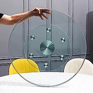 Yesbon Tempered Glass Lazy Susan Round Turntable 360° Rotating Dining Table Tempered Glass Table Top Lazy Susan Transparent Serving Tray with 6 Anti-tilt Wheels,90cm