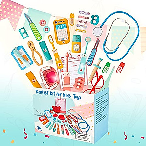 Wooden Dentist Kit for Kids, 41 Pieces Toy Medical Kit with Stethoscope & Medical Storage Bag, Montessori Pretend Doctor Kit Toys for 3 4 5 6 Years Old Boys Girls