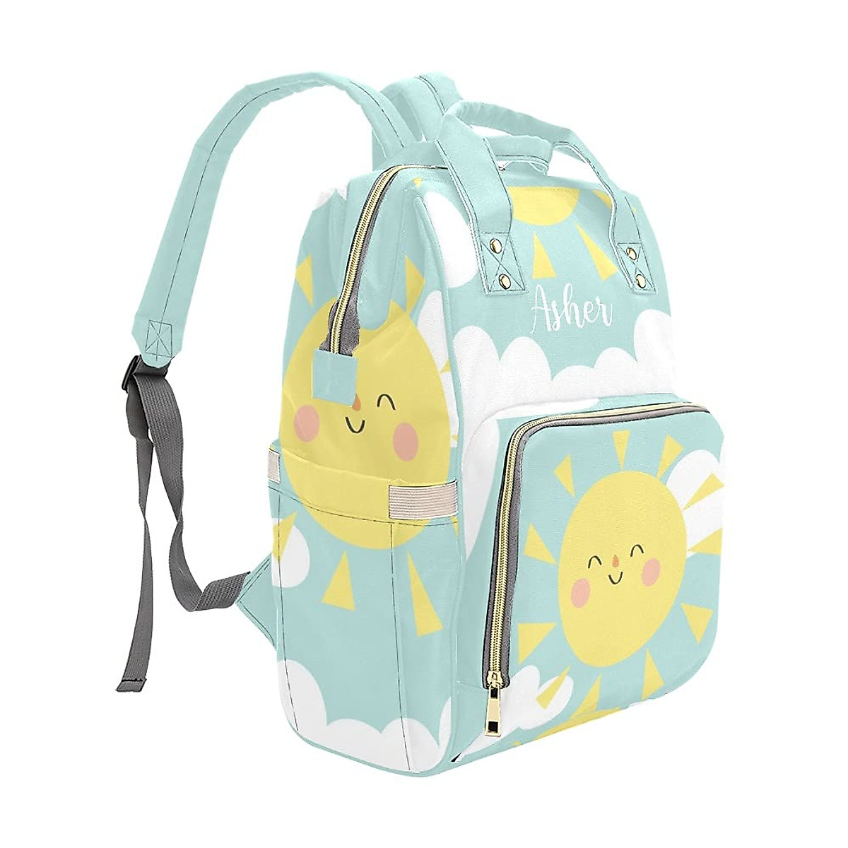 You are My Sunshine Personalized Diaper Bag Backpack Tote with Name,Custom Travel Nappy Mommy Bag Backpack