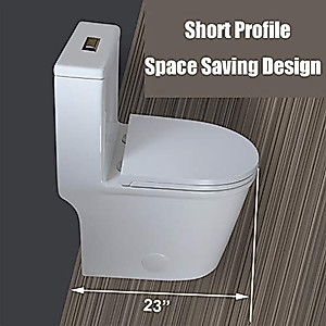 WinZo Compact One Piece Toilet 22.8" Depth Modern Short Design Dual Flush for Small Tiny Mini Bathroom 12" Rough-in,White (WZ5079)