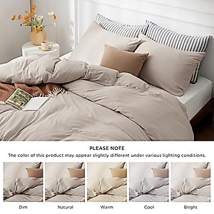 Bedsure 100% Jersey Knit Cotton Duvet Cover Queen Size - Ultra Soft T-Shirt Cotton Bedding Set, Includes 1 Duvet Cover 90x90 Inches with Zipper Closure & 2 Pillowcases (Tannish Linen)