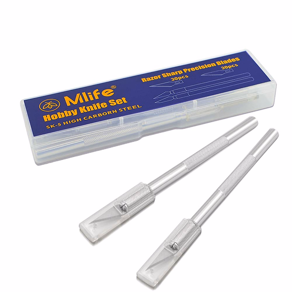 Mlife Precision Carving Craft Knife Stainless Steel Hobby Knives for DIY Art Work Cutting - 2 Handles and 60 Spare Blades with Storage Case