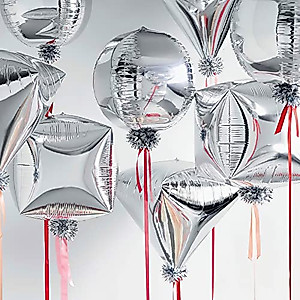 PartyWoo Metallic Silver Balloons 50 pcs 5 Inch and Diamond Silver Foil Balloons 6 pcs