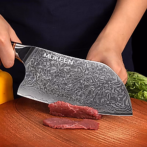 MOKEEN Cleaver Knife 7 Inch, 67 Layers VG10 Damascus Steel Kitchen Knife, Ultra Sharp Meat Cleaver, Professional Chef Knife with Unique Wood Handle, Full Tang, Gift Box
