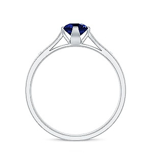 Rosec Jewels Certified Lab Grown Blue Sapphire Promise Ring, AAAA Quality, Sapphire Diamond Solitaire Ring - Ready To Gift, 14K White Gold, Size:US 6.50
