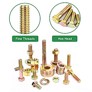 FOLIV 467Pcs Heavy Duty Bolt Nut Washer Assortment Kit - Flat Hex Screws Bolts Nuts Lock and Flat Gasket Washers Assortment Kit, Grade 8