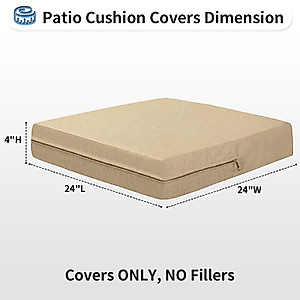 OutdoorLines Faux Linen Outdoor Cushion Covers Replacement 24"x24"x4", Waterproof Patio Cushion Cover for Outdoor Furniture, Outdoor Seat Cushion Covers for Patio, Garden (Set of 4, Camel, Cover Only)