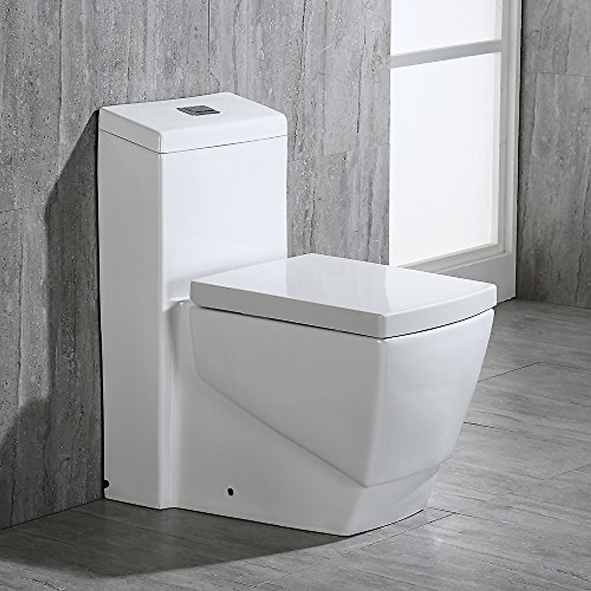 WOODBRIDGE Modern Square Design One Piece Dual Flush 1.28 GP Toilet, Chair Heightwith Soft Closing Seat, Chrome Button B0920-CH, White
