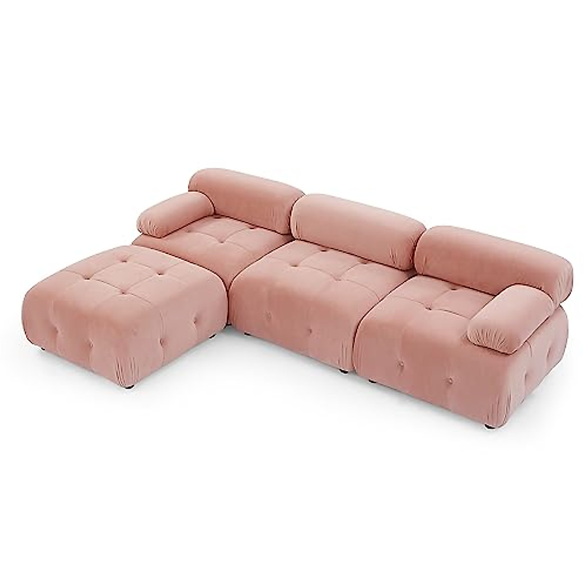 FAVSH L-Shaped Couch with Reversible Ottoman,Modular Sectional Sofa with Button Tufted and Free Combination for Living Apartment,Office,Teddy Fabric,Pink