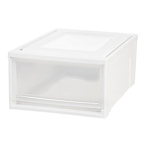 IRIS USA 29.2 L (30.9 US Qt.) Plastic Under Bed Storage Containers with Sliding Organizer Drawers, Stackable Storage Bin for Clothes Linens and Shoes, White