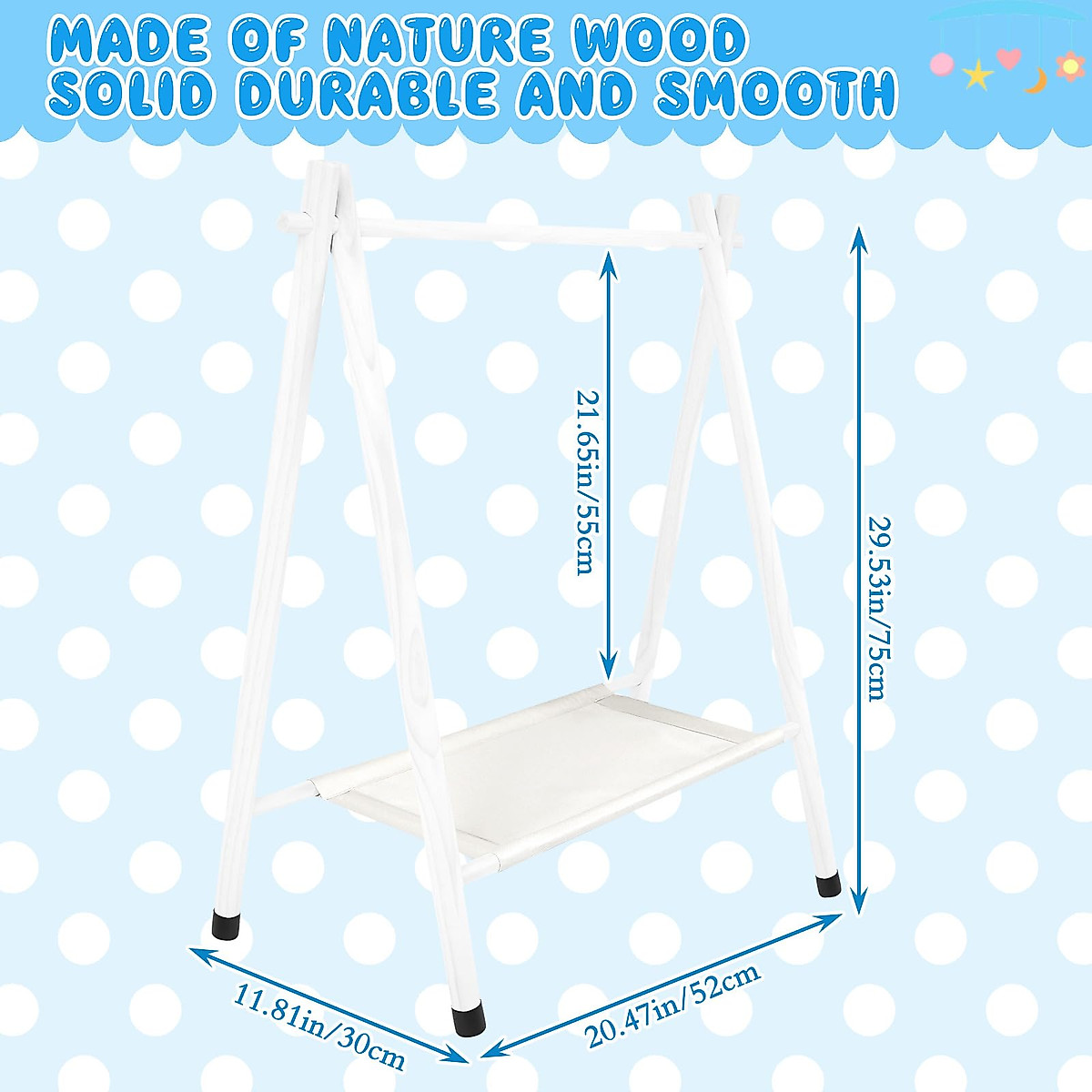 Queekay Kids Clothing Rack Kids Garment Rack for Baby Shower Pets Dolls Baby Dress up Storage Wooden Clothes Organizer with Storage Shelf Hanger Rack(White, Medium)