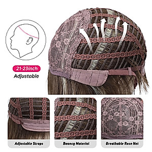 topshe Brown with Highlights Synthetic Wigs Middle Part Long Wavy Wigs with Dark Roots Womens Natural Heat Resistant Hair