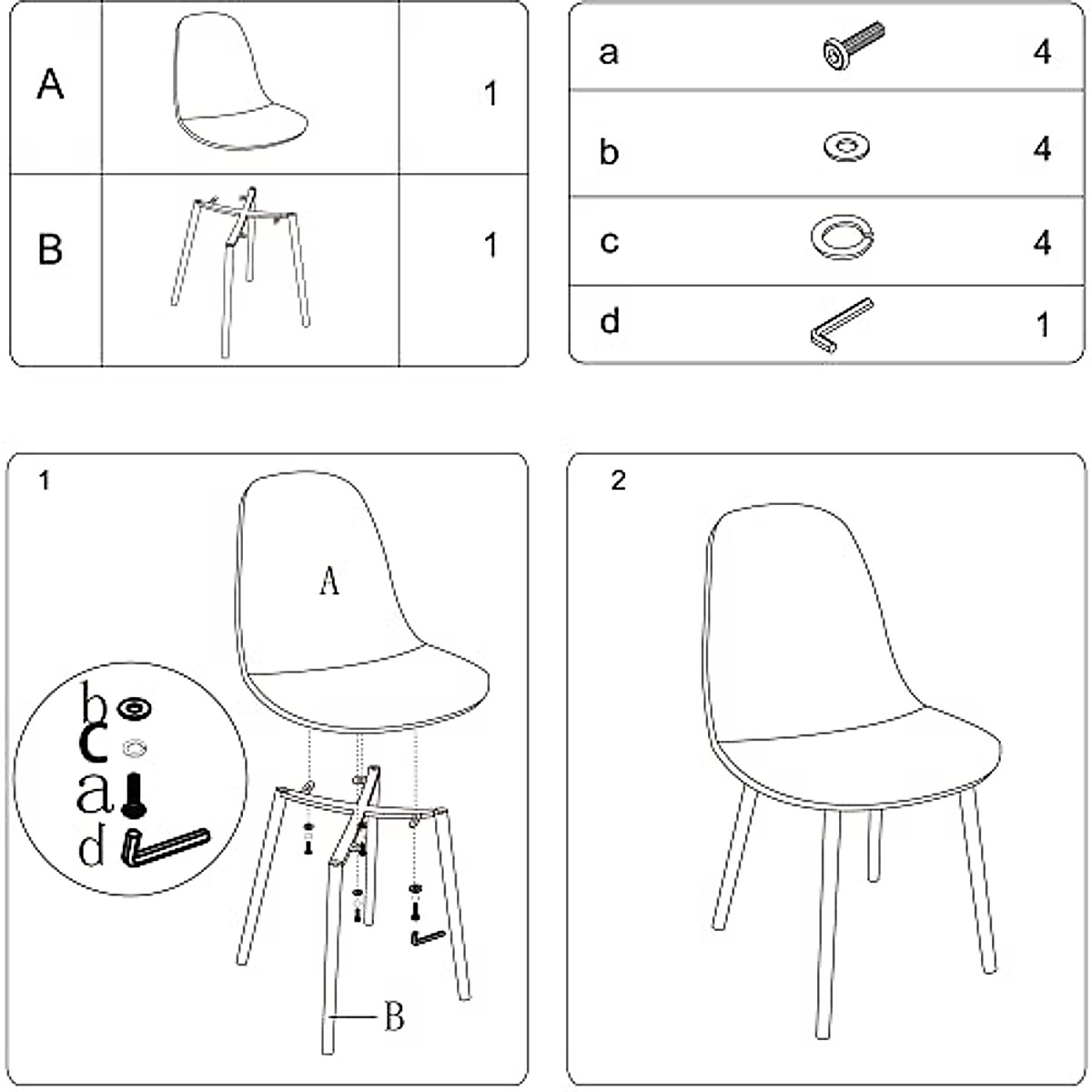 CangLong Fabric Cushion Seat Back, Mid Century Metal Legs for Kitchen Dining Room Side Chair, Set of 4, Grey