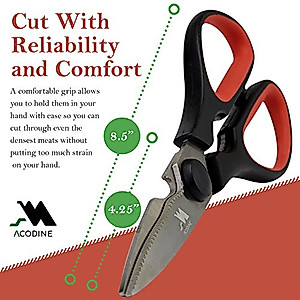 Heavy Duty Kitchen Shears -Take Apart Stainless Steel Blades, Comfort Rubber Grip Handles with Bottle Opener and Nutcracker - Multipurpose Scissors for Chicken, Meat Fish and Herbs - Acodine