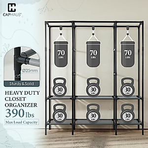 CAPHAUS 61-Inch Heavy-Duty Clothing Rack with Cover, 25MM Steel Tube Portable Closet Wardrobe, 390LB Capacity Metal Frame Clothes Organizer Rack, Covered Garment Rack for Hanging Clothes