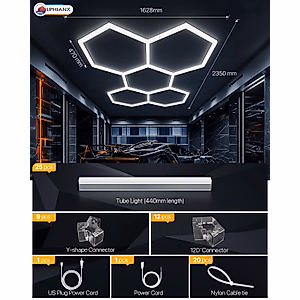 Lphianx Hexagon LED Garage Light, 25 Pack 200W 30000LM 6500K Hexagon Led Lights for Garage, Basement, Warehouse, Auto Beauty Shop, Car Detailing Shop etc