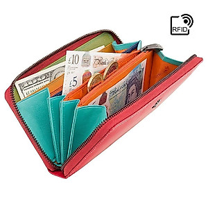 Visconti Large Continental Zip Around Purse in Red Or Black Multi SP79 (Red)