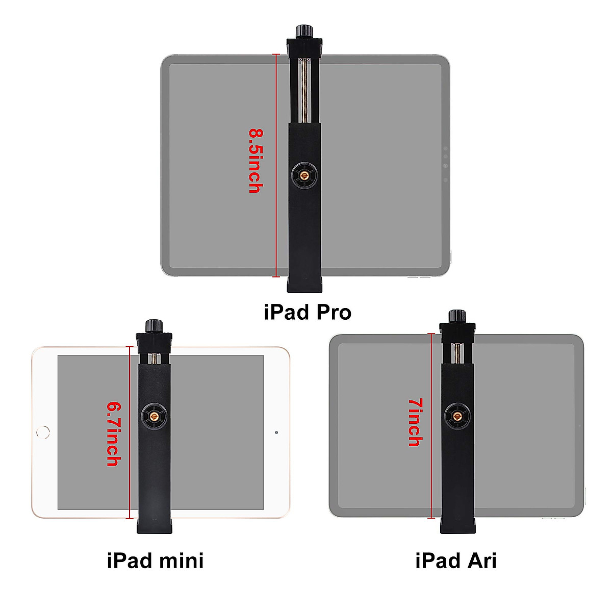 iPad Holder, Tablet Tripod Mount Adapter and Camera Shutter 6.3-9.25 inches Adjustable Vlog Clamp Compatible with iPad Mini iPad 2/3/4, Air/Air2, iPad Pro Microsoft Surface Samsung Tab A10 Fire