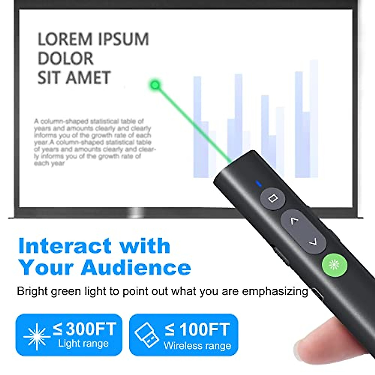 Rechargeable Presentation Clicker for PowerPoint Green Light Pointer, USB-A/USB-C Wireless ...