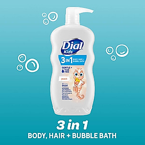 Dial Kids 3-in-1 Body + Hair + Bubble Bath, Peach, 24 fl oz (Pack of 4)