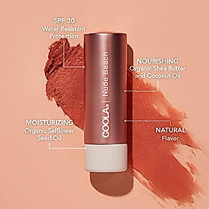 COOLA Organic Tinted Lip Balm & Mineral Sunscreen with SPF 30, Dermatologist Tested Lip Care for Daily Protection, Vegan, Nude Beach, 0.15 Oz