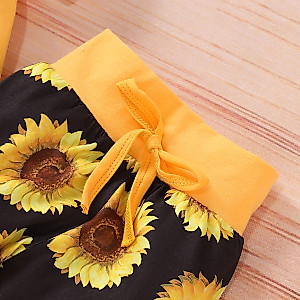 MIEKISA Baby Girls Newborn 3PCS Clothes Outfit Top Flower Printed T Shirt Pants Headband Bodysuit (Yellow, 0-3 Months(Tag 70))