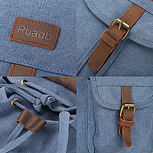 Canvas Backpack for Women Cover Vintage Travel Casual Rucksack School Book Bag Genuine Leather Trimming (Blue)