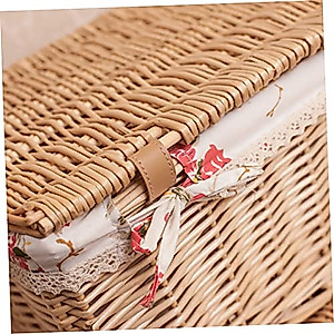 COLLBATH 2pcs box Rattan Woven Clothes Bedroom and Bathroom Liner Desktop Storage Flower Rectangular for with Container Printed Clo Bin Cosmetic Lid Cube Rectangle Organizer Wicker