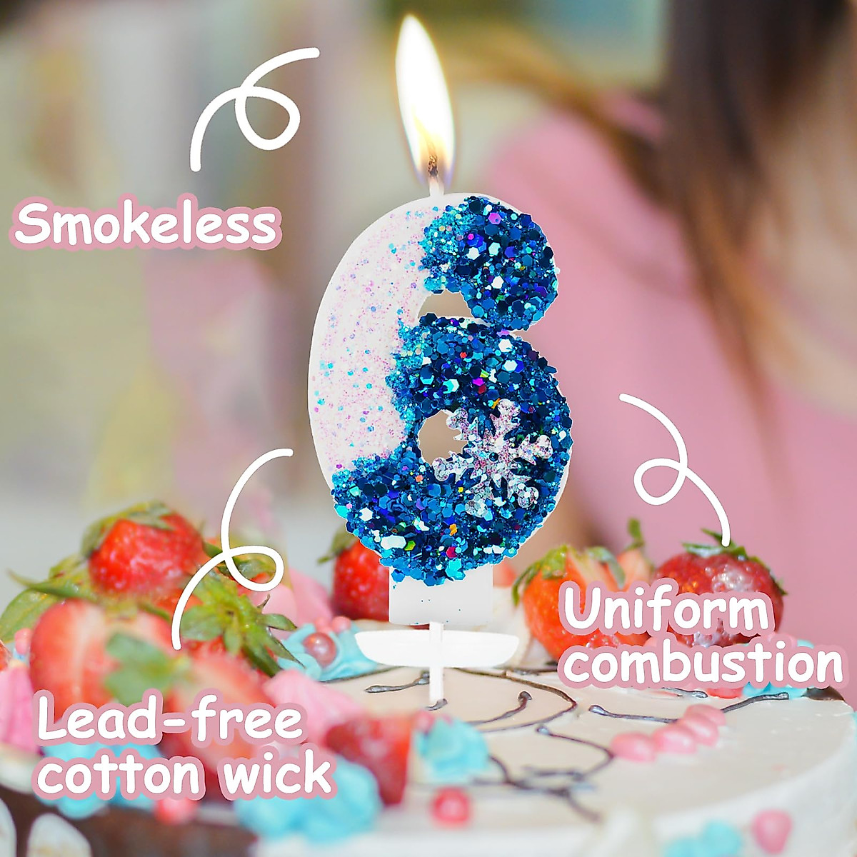 Hongplus Bluey White Frozen Birthday Candles, Sparkler Number 4th Birthday Candle for Party Supplies, Snow Winter Frozen Birthday Party Decorations, Number 4 Cake Toppers Decorations