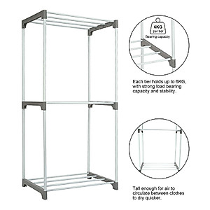 HOUSE AGAIN Clothes Drying Rack, Small Drying Rack Clothing, 3-Tier Laundry Cloth Dyer Racks Freestand Dryer Rack for Bathroom, Apartment and Laundry Room