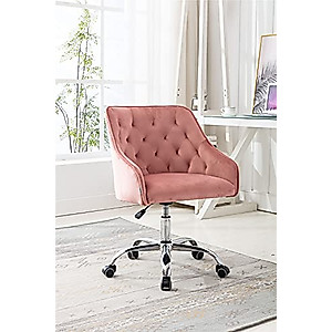 CNANXU Velvet Swivel Shell Chair with Adjustable Height,Accent Swivel Desk Chair,Modern Leisure Office Chair for Living Room (Pink)