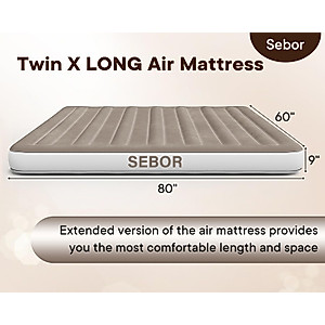 Sebor Camping Air Mattress Queen, Height 9" Durable Queen Airbed, Inflatable Blow Up Mattress Raised Airbed with Storage Bag, Portable Air Bed for Camping Travel and Home, 660 lb MAX (No Pump)