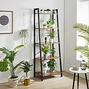 YMYNY Industrial Ladder Shelf, 5+6-Tier Bookcase with Metal Frame, 78.7"+67.3" Open Bookshelf, HTMJ017H+RF-TM018