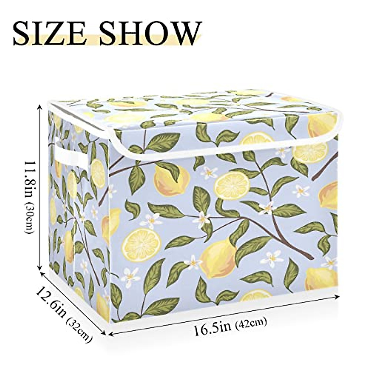 Kigai Lemon Flowers Storage Basket 16.5x12.6x11.8 In Collapsible Fabric Storage Cubes Organizer Large Storage Bin with Lids and Handles for Shelves Bedroom Closet Office