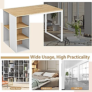 Tangkula Computer Desk with Storage Shelves, Home Office Desk with 5 Side Shelves & Metal Frame, Space Saving Laptop PC Desk, Writing Study Desk, Modern Vanity Desk for Bedroom (Natural)