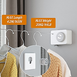 Dancrul Retractable Clothesline Indoor, Clothes Line Retracting Outdoors, Wall Mounted Clothes Line Outdoors Set,13.8 Ft Heavy-Duty Retractable Laundry Line,White