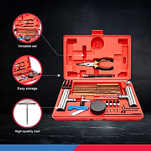 TOOLUXE 50003L Universal Heavy Duty Tire Repair Kit | 57 Piece Value Pack | Fix Punctures and Plug Flats | Ideal for Cars, Trucks, Motorcycle, ATV, Jeeps, Off Road Vehicles, RV, Tractors …