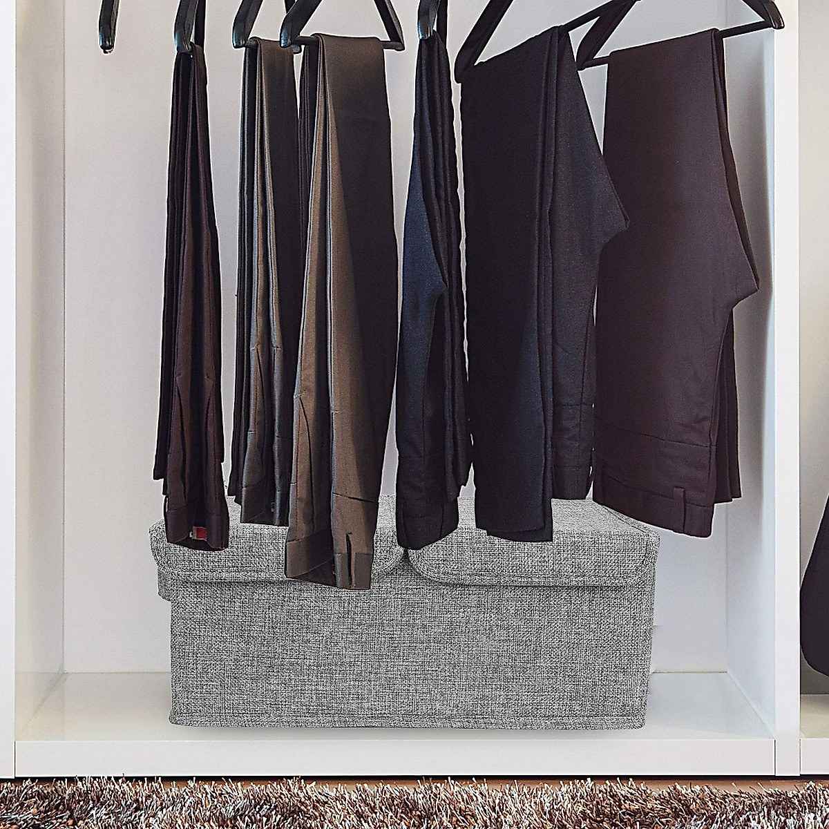 Holulo 2 Pack Fabric Storage Boxes with Removable Divider ,Collapsible Cotton Linen Storage Bins Organizer Containers Baskets Cube with Lids and Handles for Clothes Books Toys Closet Shelves Organiser, Grey