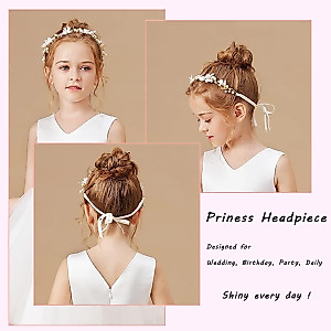 2 Pieces Bridal Hair Vines Flower Wedding Headband Princess Hair Accessories Crystal Pearls Headpiece Elegant Head bands for Bridesmaid and Flower Girls (Gold)…