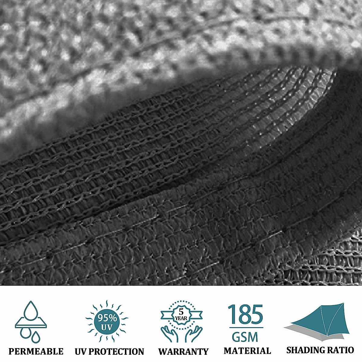 Shade&Beyond 12'x12' Sun Shade Sails Curved Canopy Rectangular Dark Grey 185GSM Shade Sail Permeable for Patio Deck Yard Backyard, (We Make Custom Size)