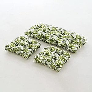 BLISSWALK Outdoor Chair Cushions,3 Piece Loveseat Outdoor Cushions Set,Floral,Tufted/Wicker Patio Cushions for Patio Furniture All Weather,，（44"x19" & 19"x19",
